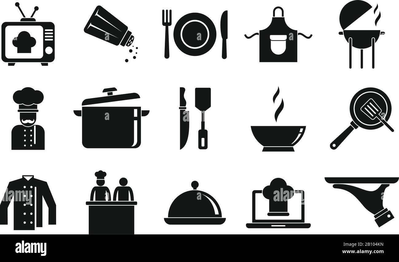 Cooking show icons set. Simple set of cooking show vector icons for web ...