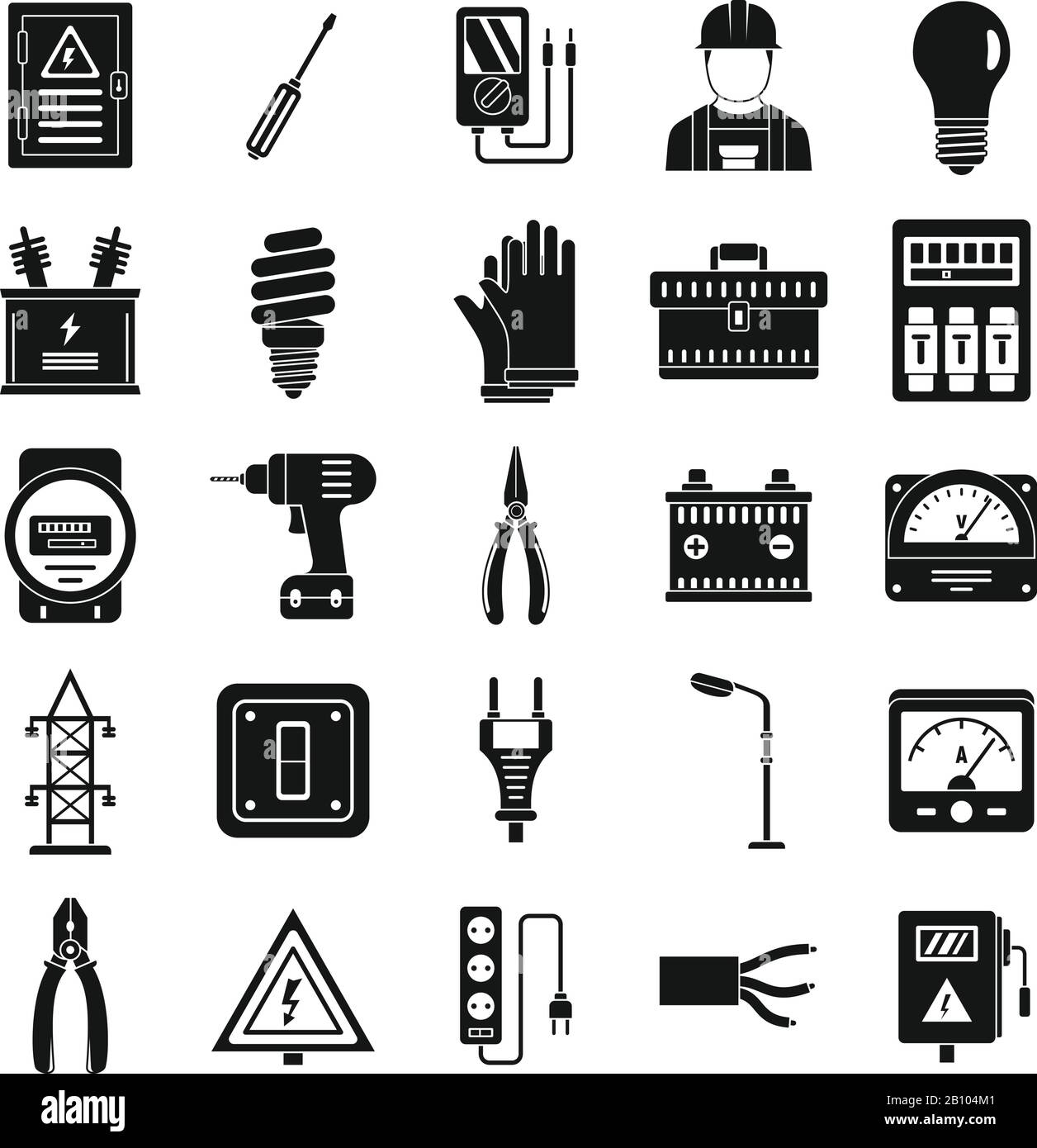 Electrician service worker icons set. Simple set of electrician service ...