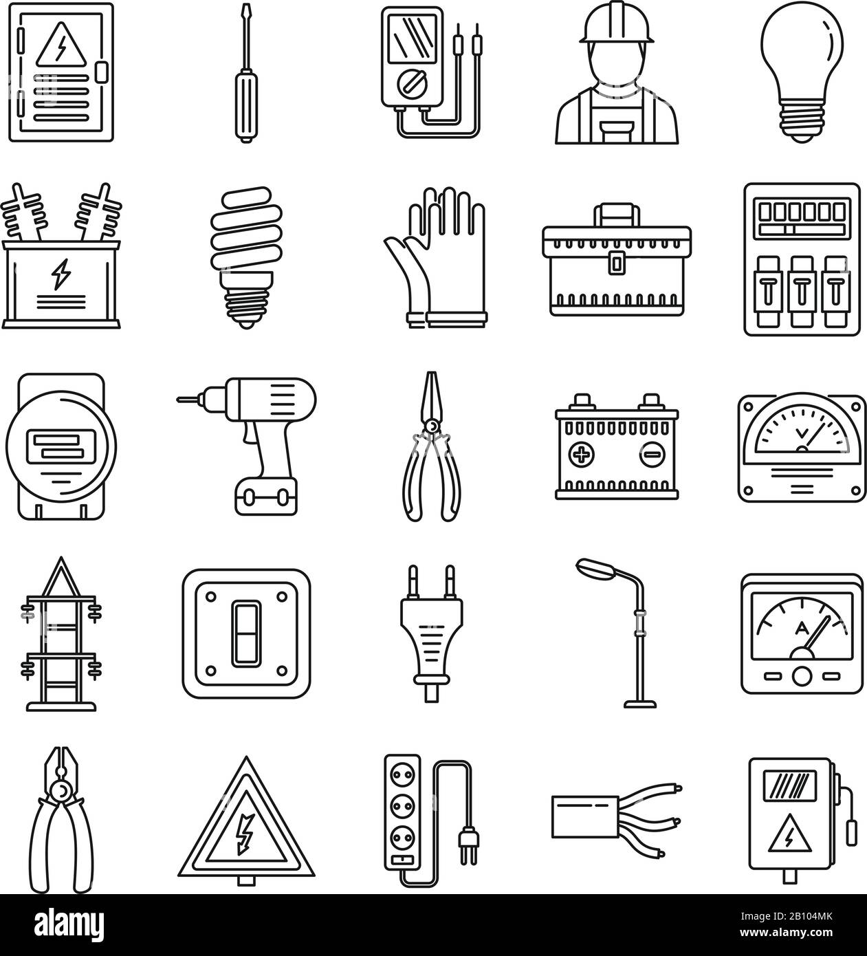Safety electrician service icons set. Outline set of safety electrician ...