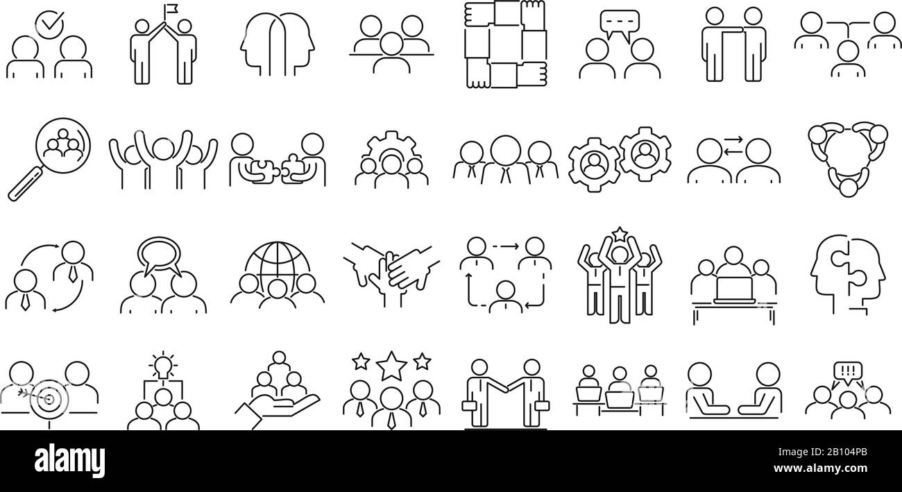 Collaboration icons set. Outline set of collaboration vector icons for ...