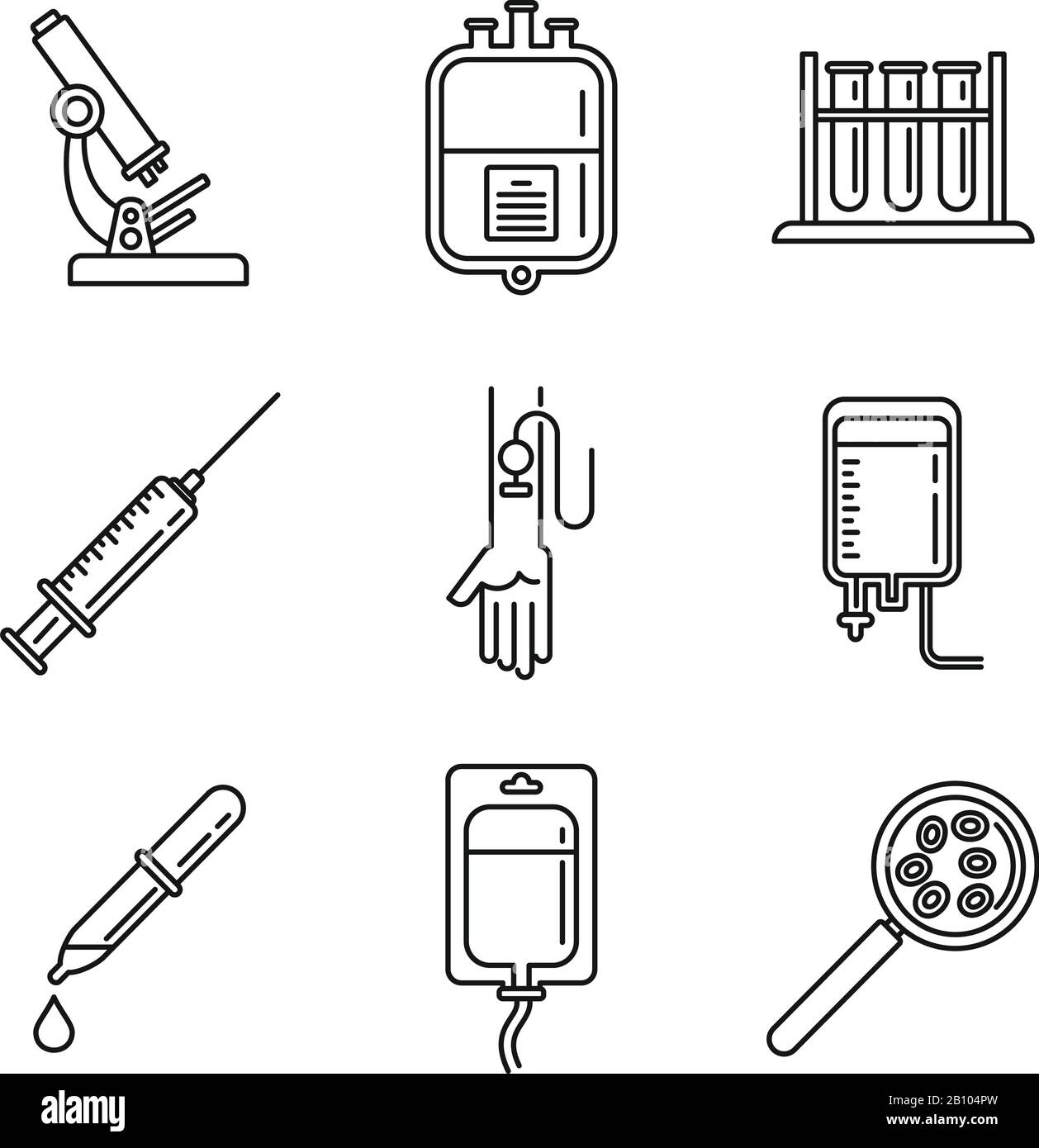 Blood transfusion donation icons set. Outline set of blood transfusion ...