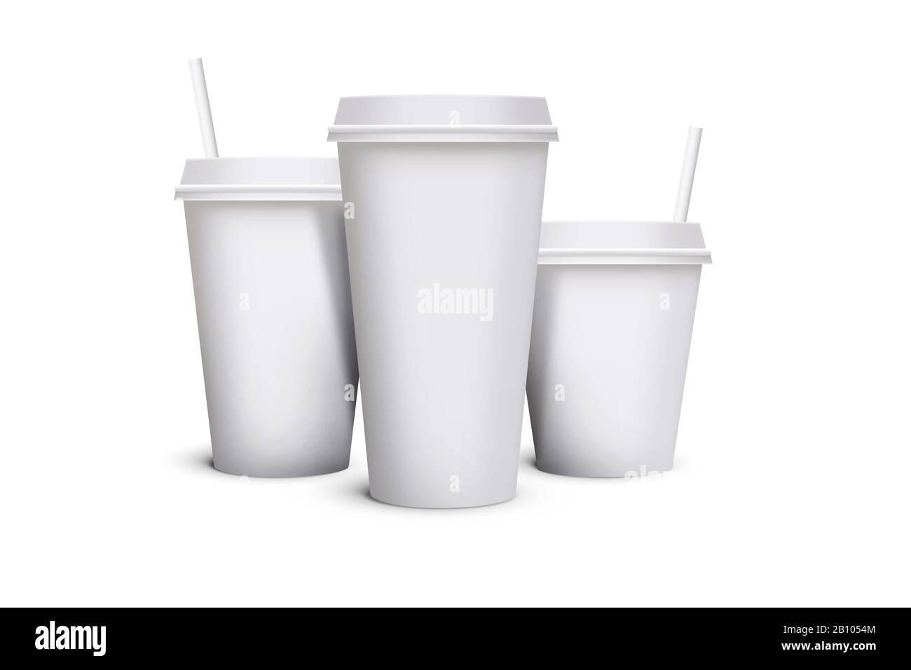 3D illustration of white blank takeaway paper, carton coffee or tea cup ...