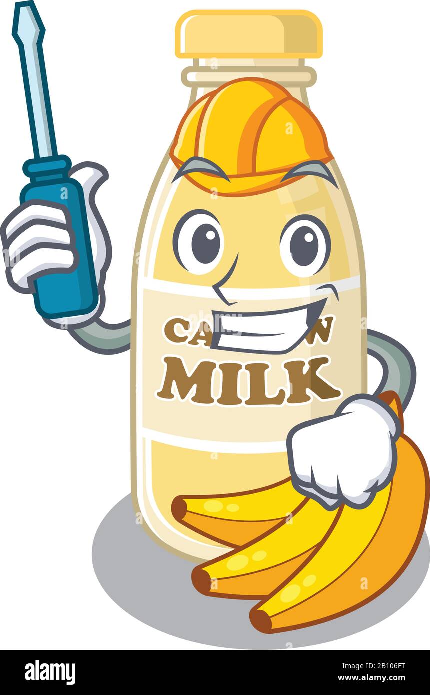 cartoon character style cashew milk working as an automotive Stock ...