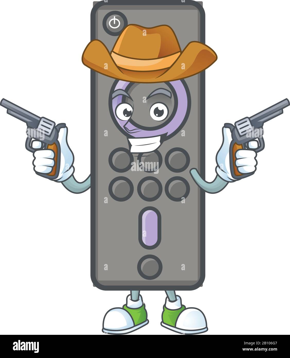The brave of remote control TV Cowboy cartoon character holding guns ...