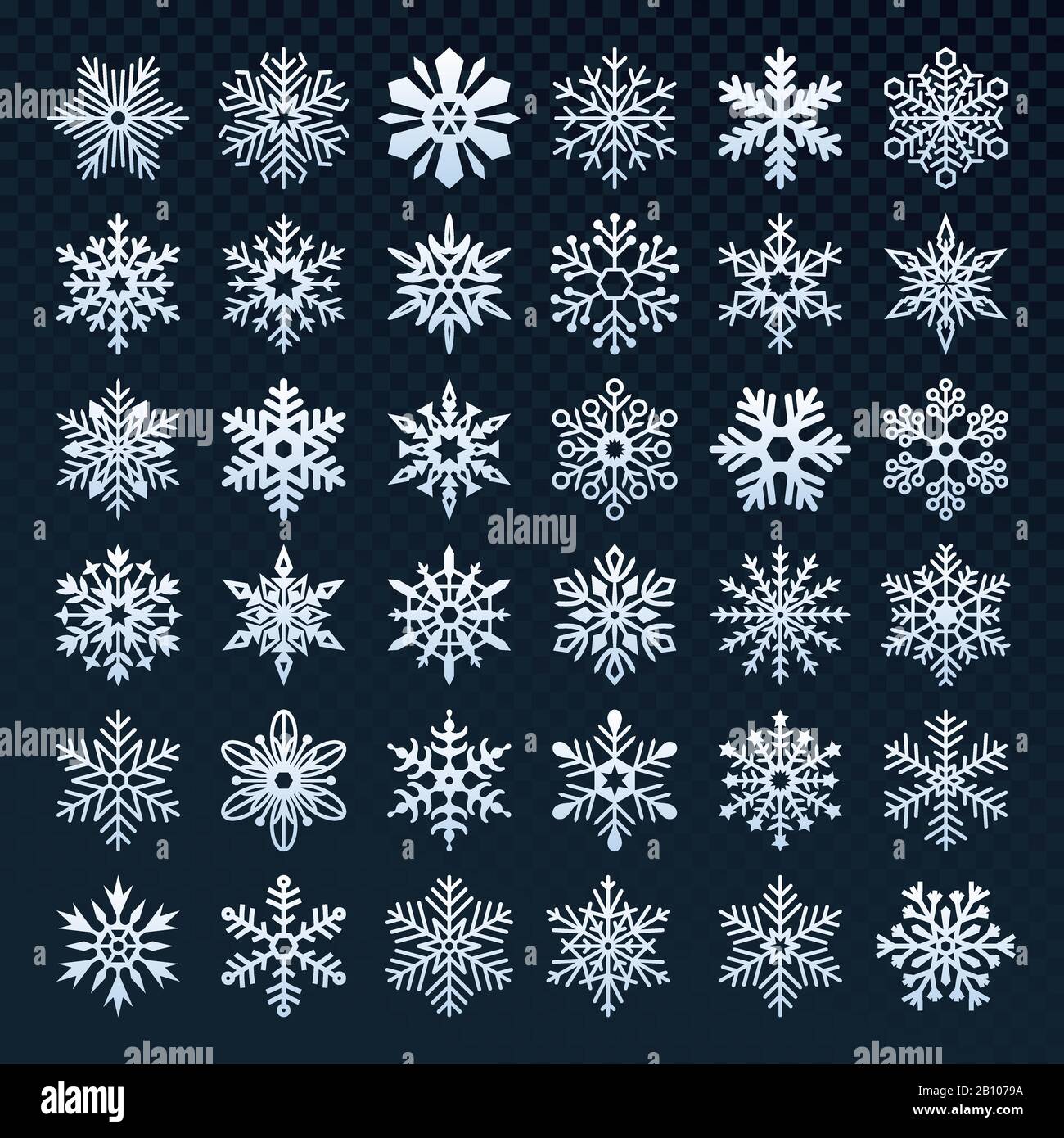 Snowflakes silhouette. Winter snow symbol, ice snowfall and cold ...