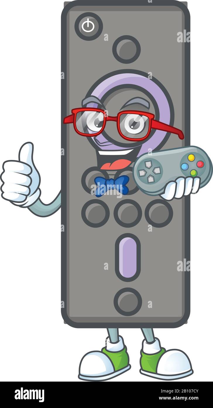 An attractive gamer remote control TV cartoon character design Stock ...