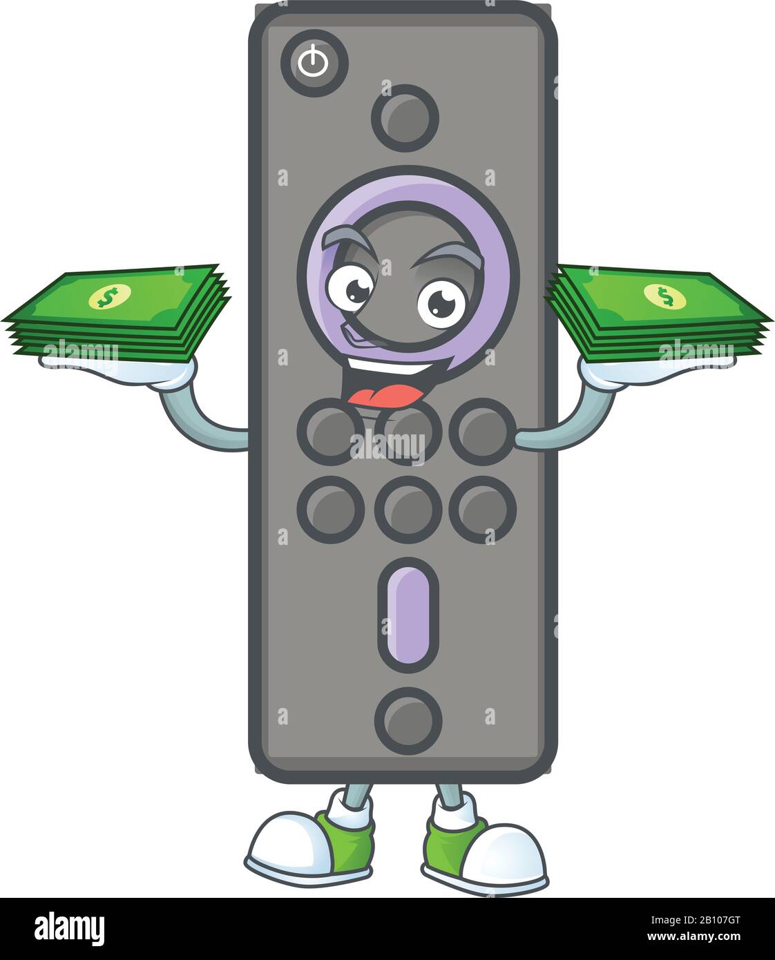 rich and famous remote control TV cartoon character with money on hands ...