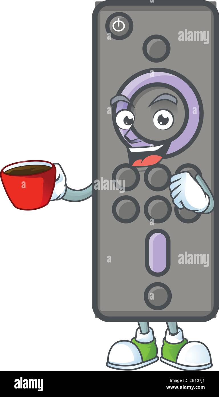 Cool remote control TV cartoon character with a cup of coffee Stock ...