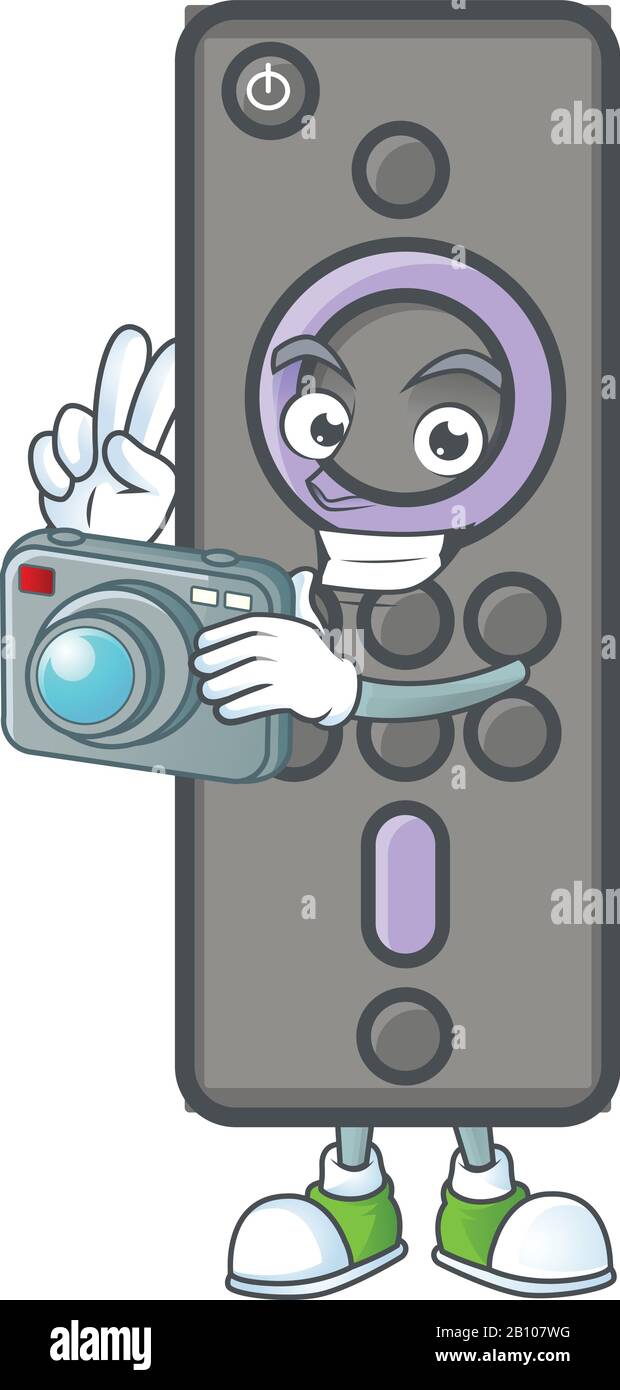 A remote control TV Photographer cartoon character in action with a ...