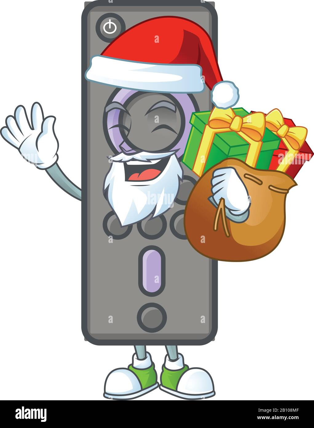 Santa remote control TV Cartoon design having a sack of gifts Stock ...