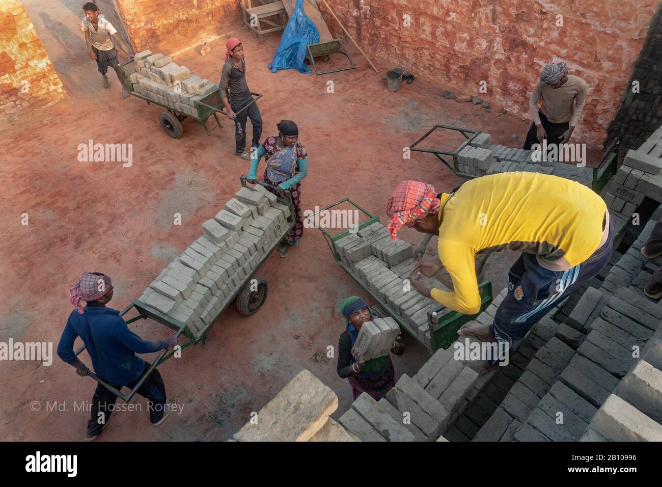 Brickfield Worker working in an unhealthy way in a Brickfield near Dhak ...