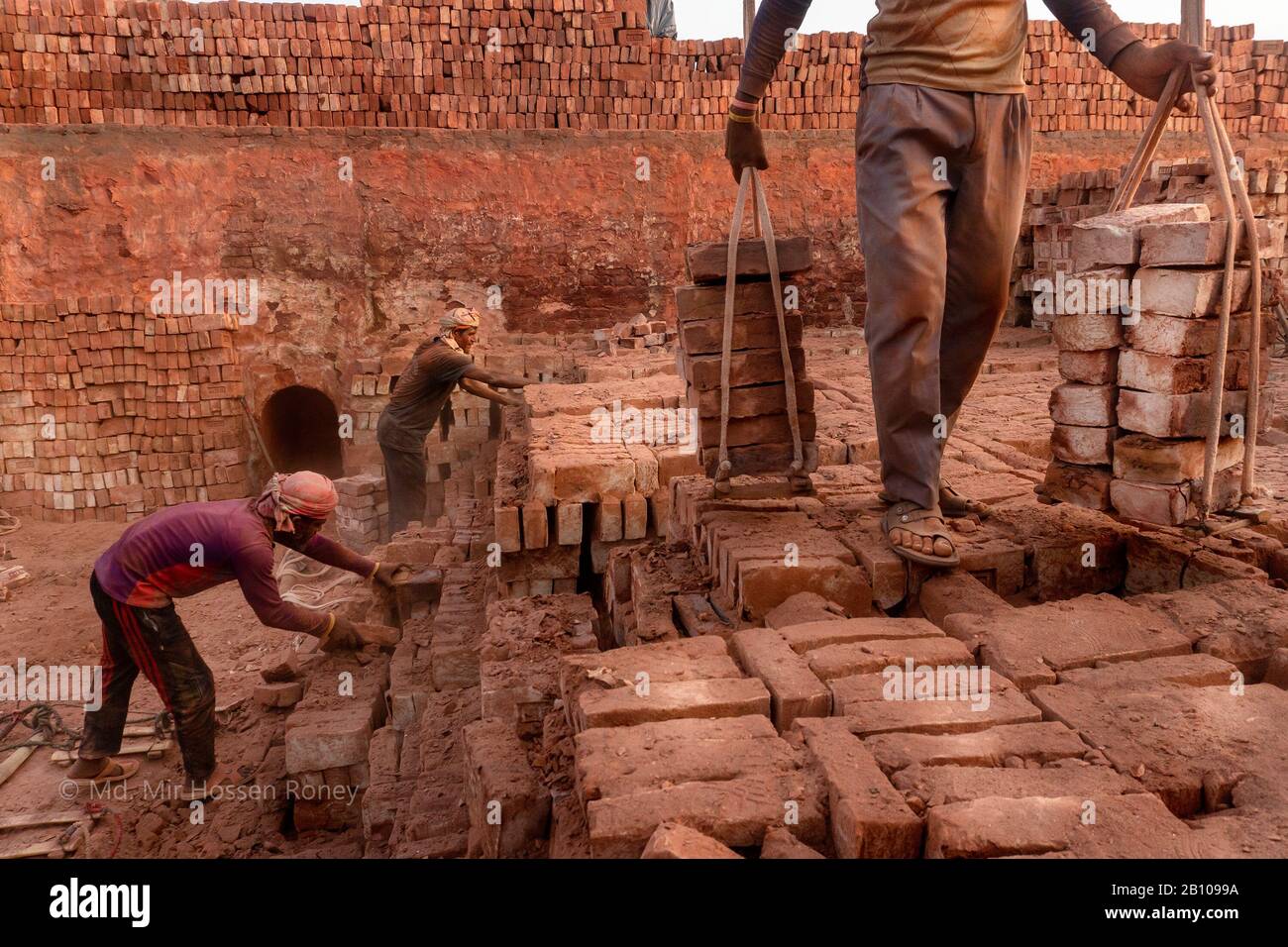 Brickfield Worker working in an unhealthy way in a Brickfield near Dhak ...