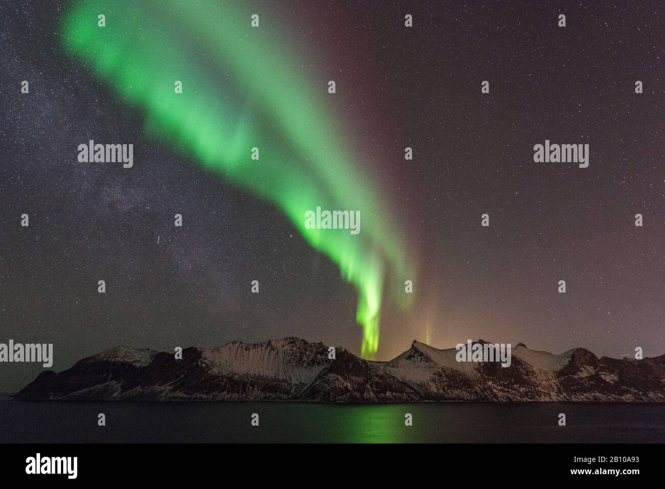 Northern lights over the Metfjord at night, Senja, Norway Stock Photo ...
