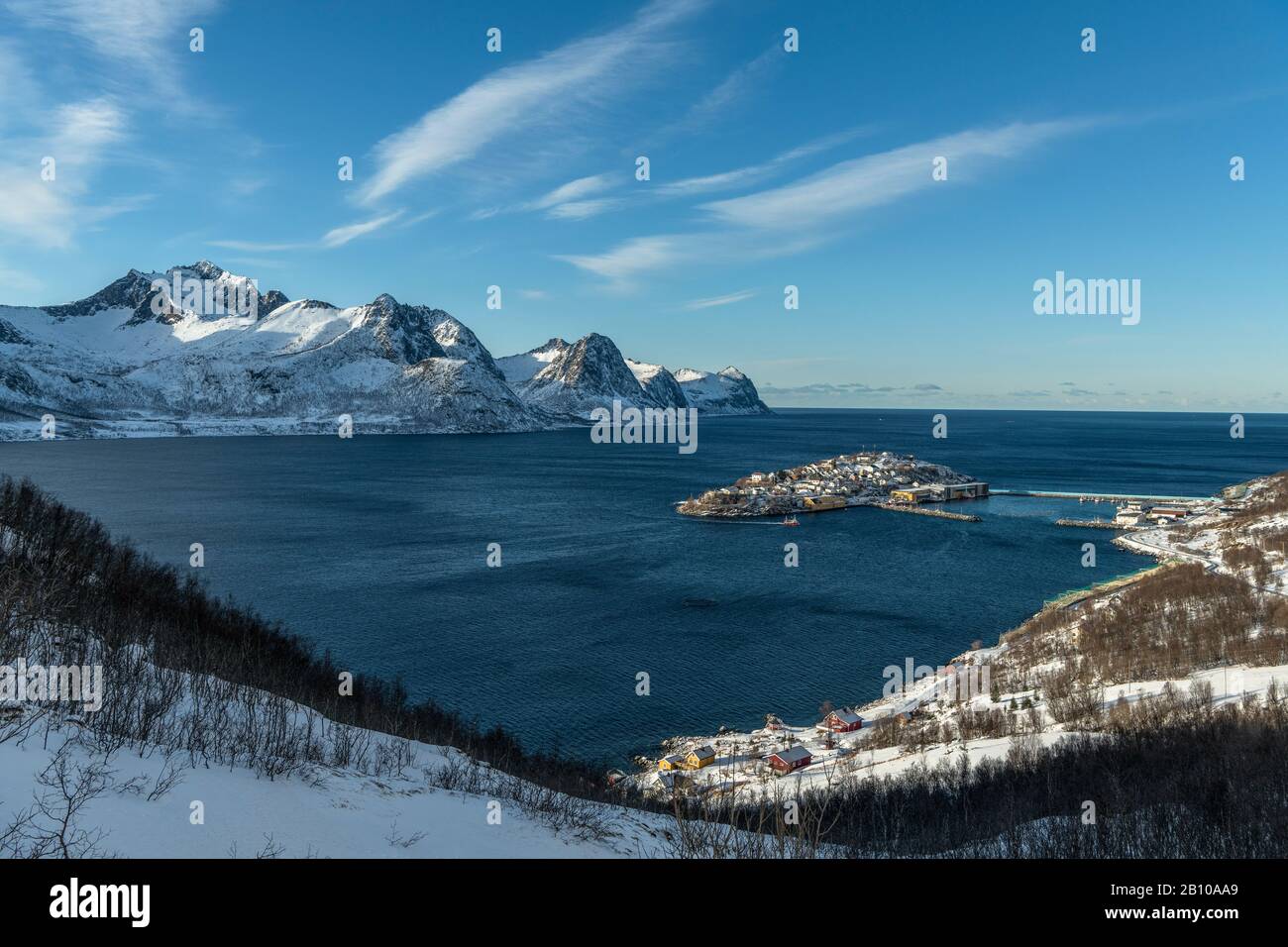 Oyfjord with fishing village Husøy, Senja, Norway Stock Photo - Alamy