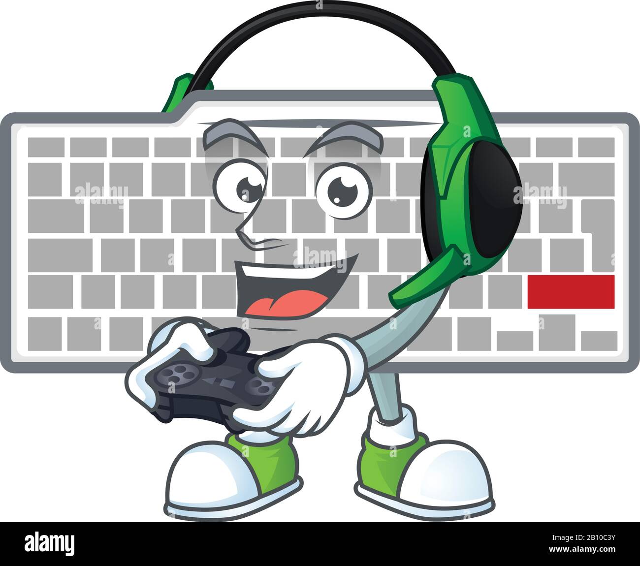White keyboard cartoon picture play a game with headphone and ...