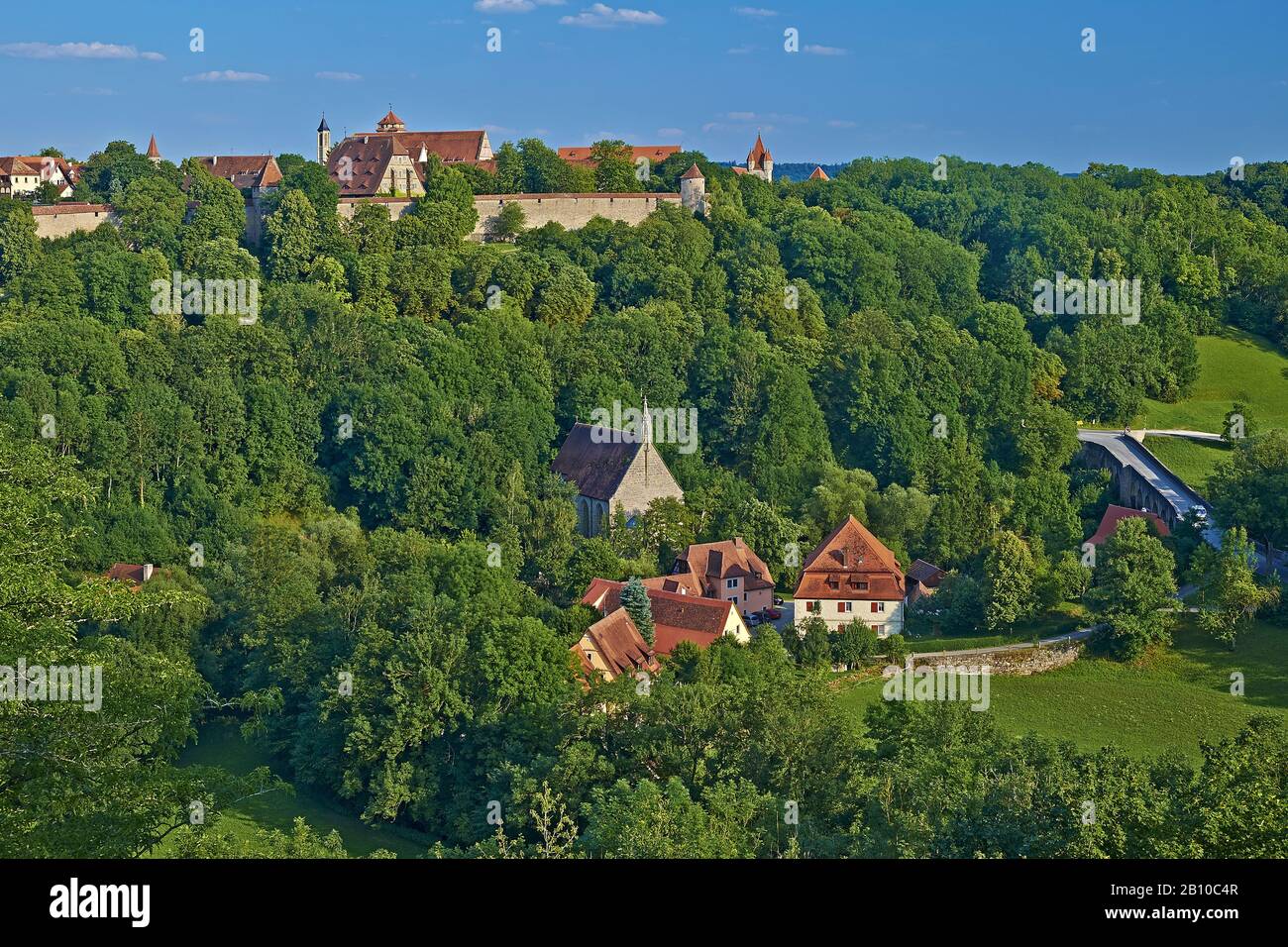 Taubertal with the double bridge and the Kobolzeller church, Rothenburg ...