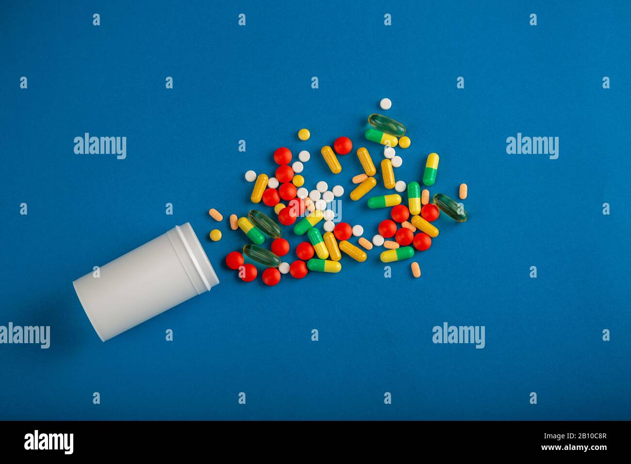 Opioid epidemic. Medication bottle and assorted pharmaceutical medicine ...
