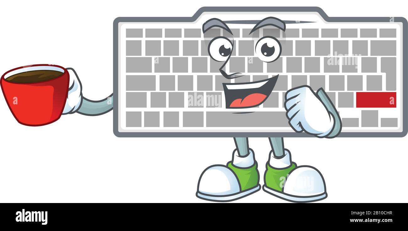 Cool white keyboard cartoon character with a cup of coffee Stock Vector ...