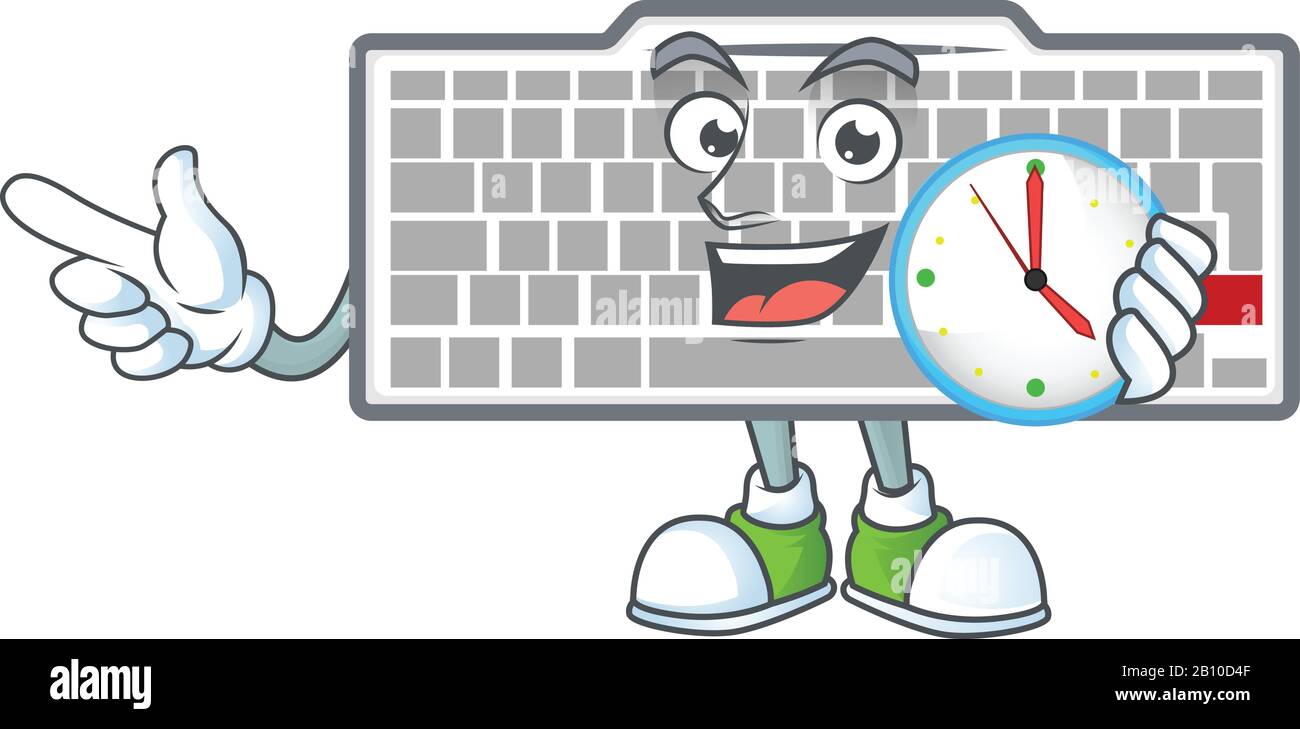 White keyboard cartoon character style with a clock Stock Vector Image ...