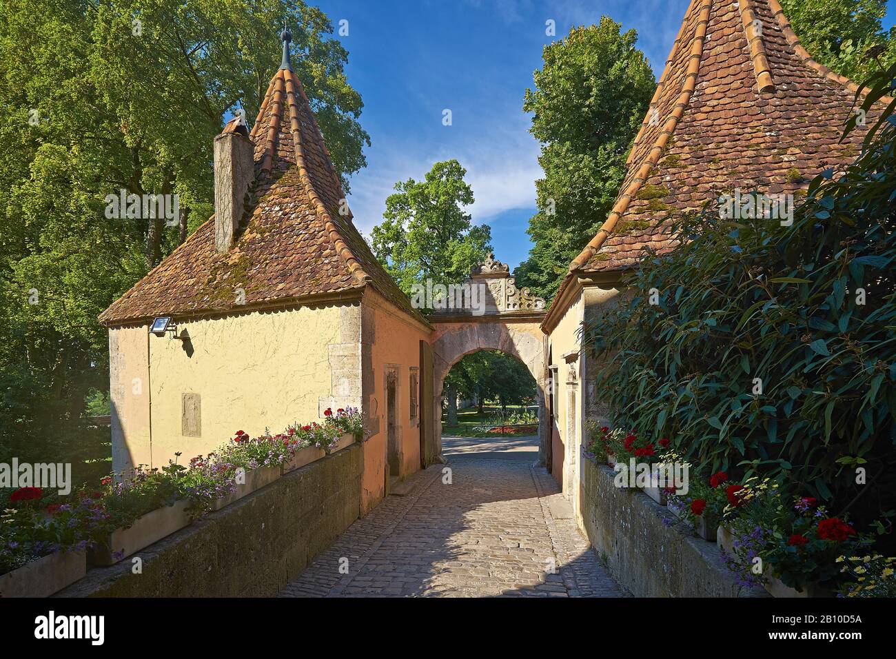 Guard houses at the castle gate to the castle garden in Rothenburg ob ...