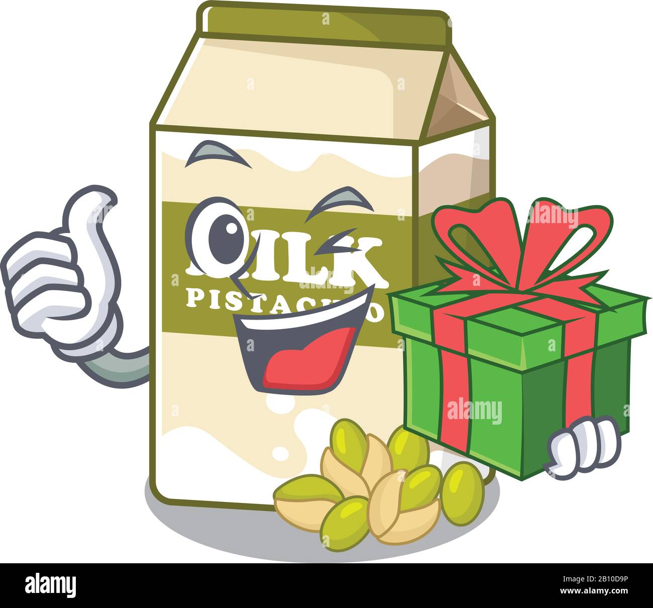 Happy pistachio milk character having a gift box Stock Vector Image ...
