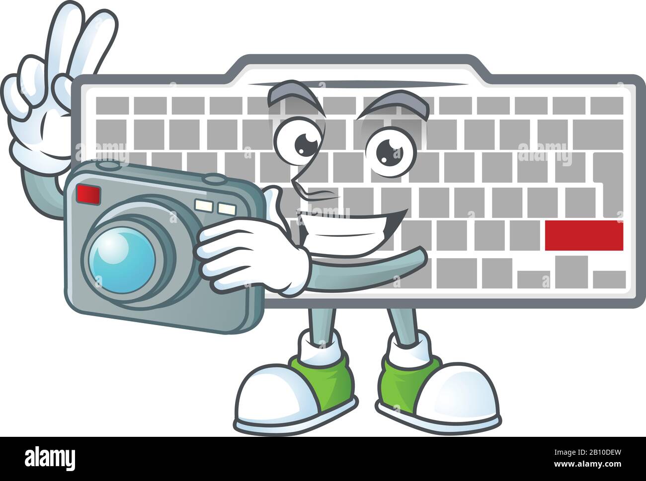 A white keyboard Photographer cartoon character in action with a camera ...