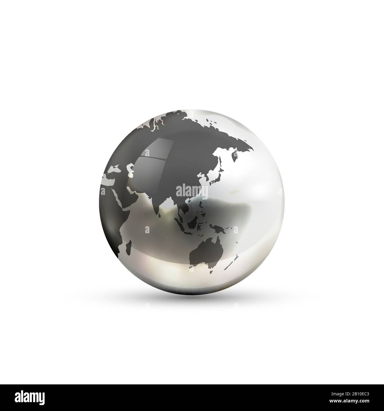 Realistic metallic Earth globe icon from asian side on white background ...