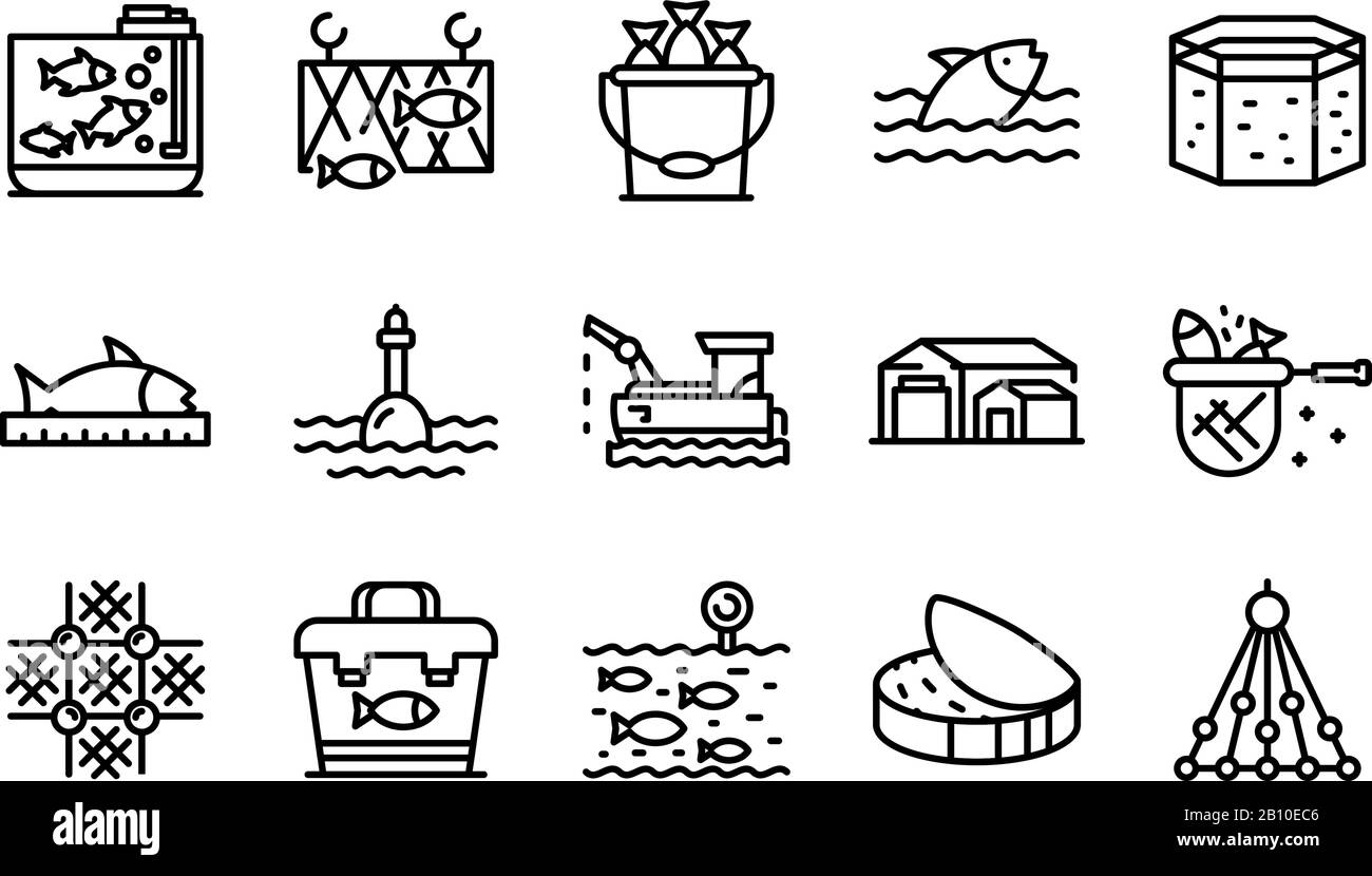 Fish farm icons set, outline style Stock Vector Image & Art - Alamy