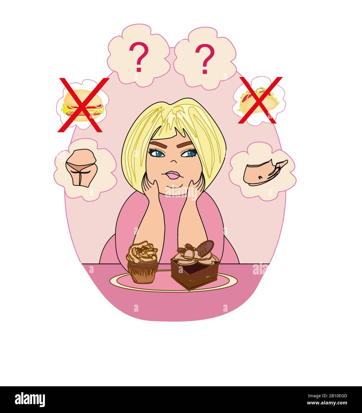 Fat woman temptations, hand drawing illustration Stock Vector Image ...