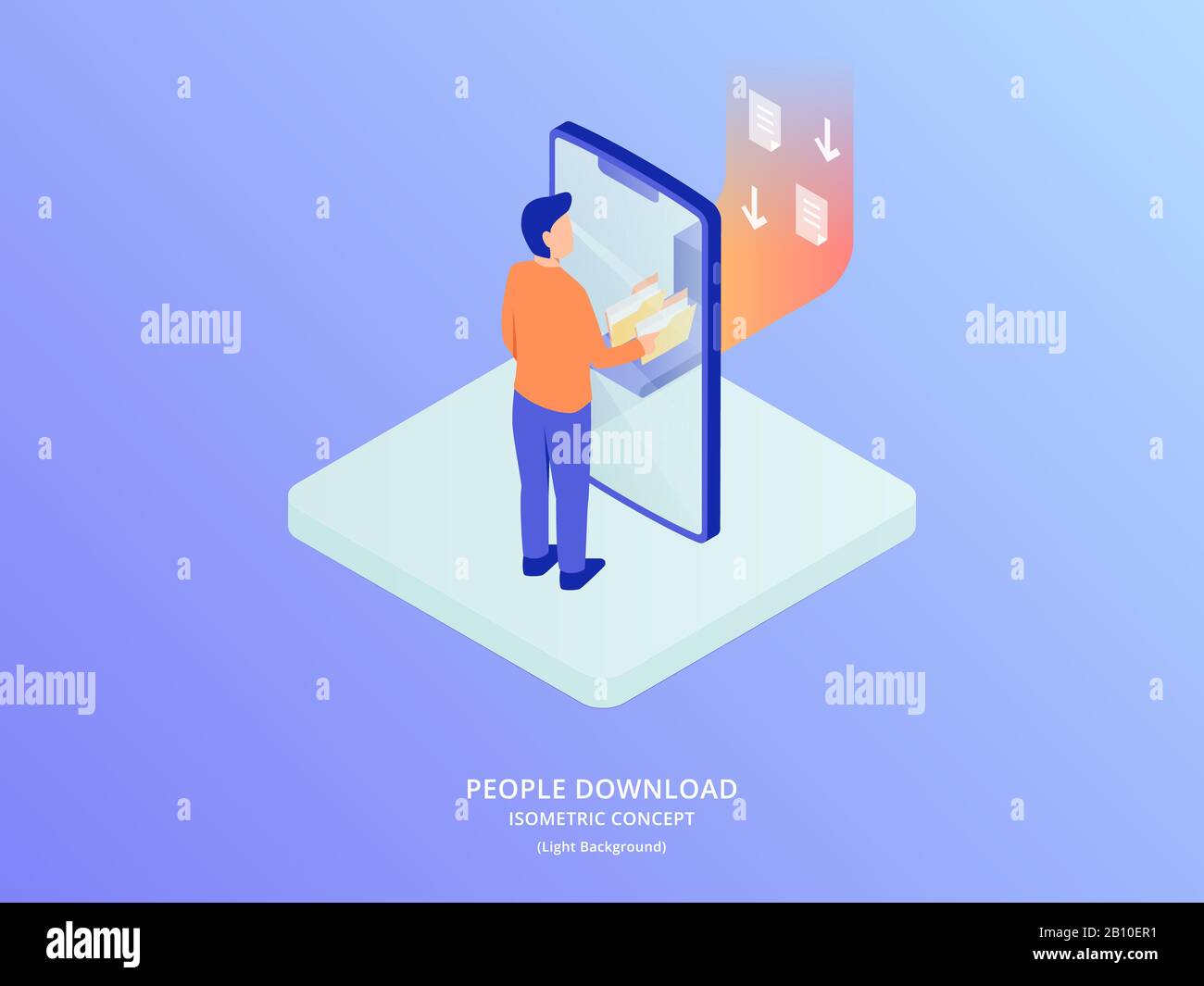 mobile download concept with man people standing downloading content ...