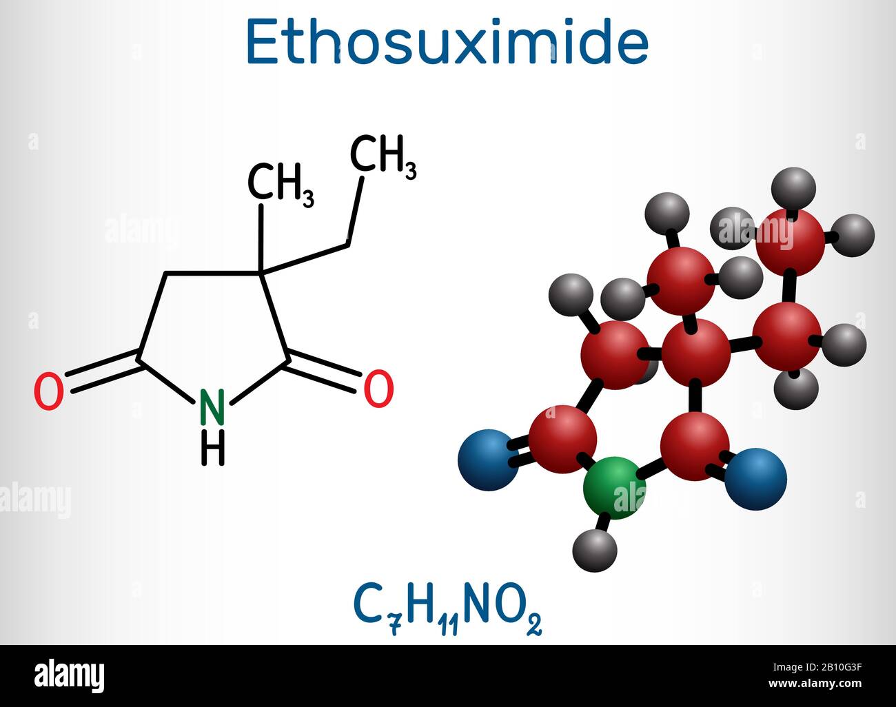 Ethosuximide, C7H11NO2 molecule. It is succinimide based anticonvulsant ...