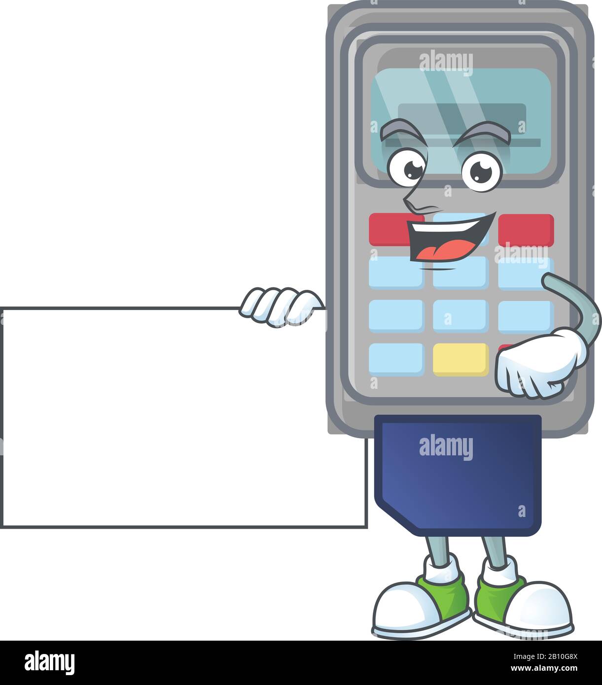 Cute funny POS machine cartoon character having a board Stock Vector ...