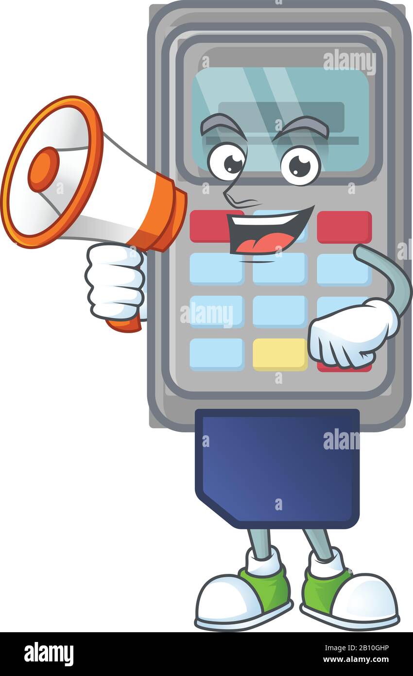 A chilly cartoon character of POS machine with a megaphone Stock Vector ...