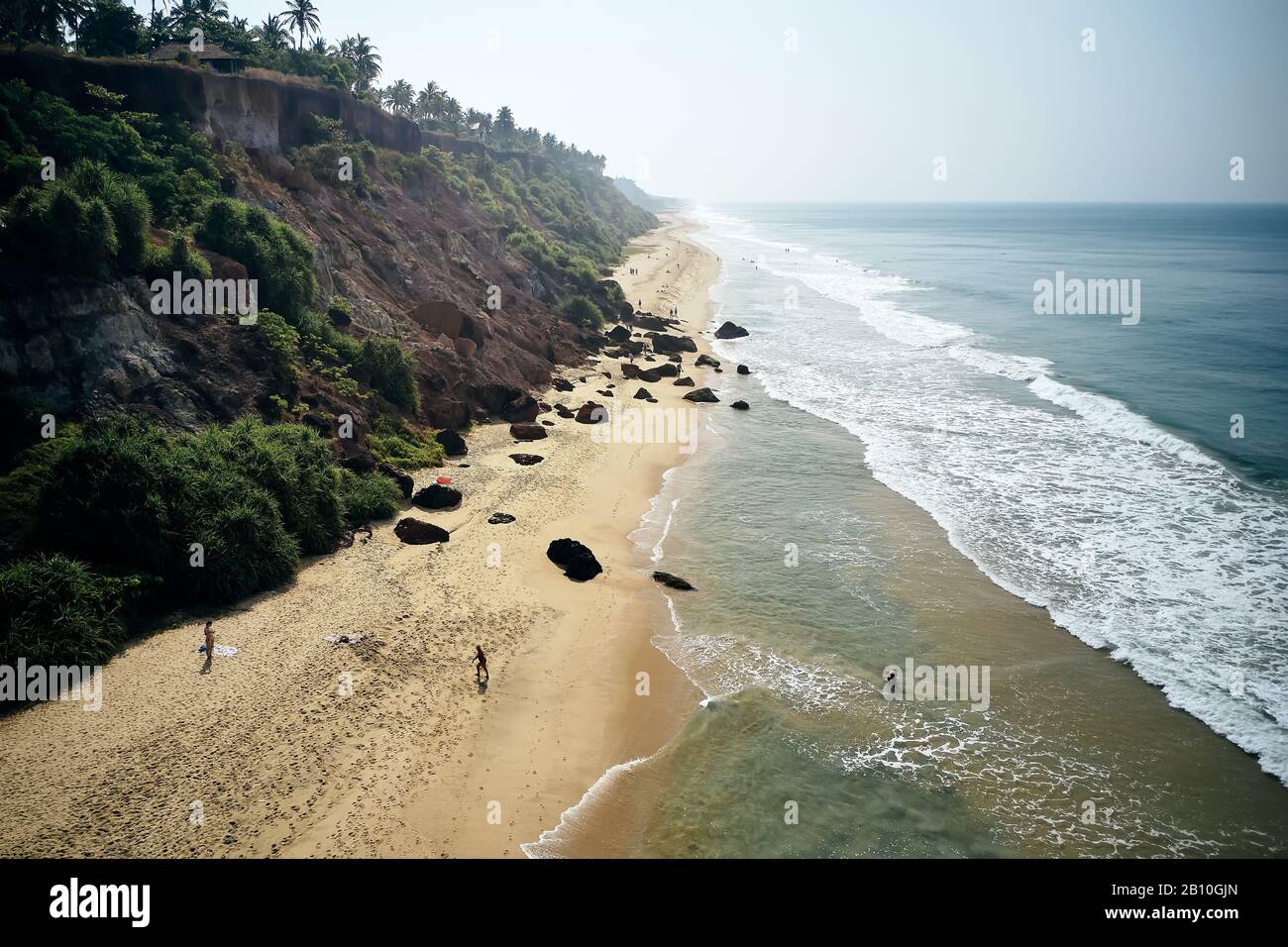 Aerial View of Waves and Azure beach with rocks. Kerala, India Stock ...