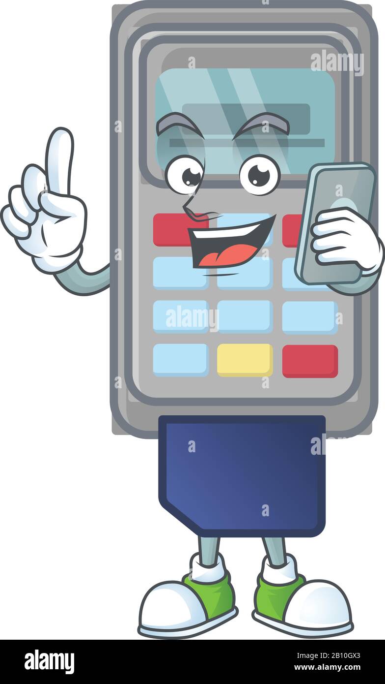 A picture of happy POS machine speaking on the phone Stock Vector Image ...