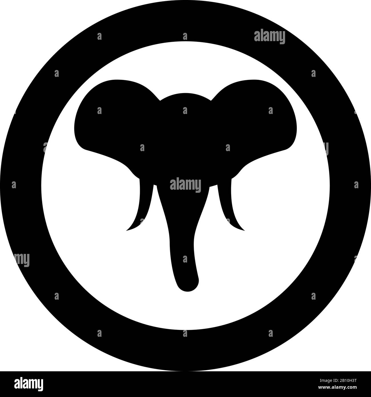 Head of elephant silhouette mascot front view African or Indian animal ...