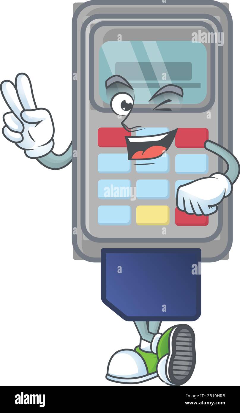 Cute cartoon mascot picture of POS machine with two fingers Stock ...