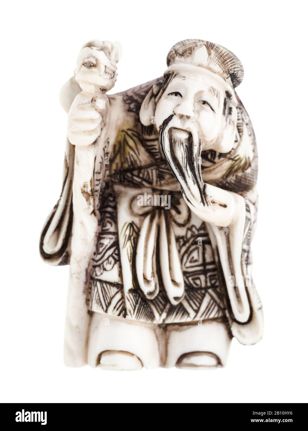 antique japanese netsuke - wise man with staff carved from ivory ...