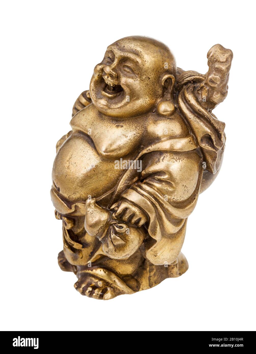 traditional chinese bronze figurine of Hotei (Laughing Buddha) isolated ...