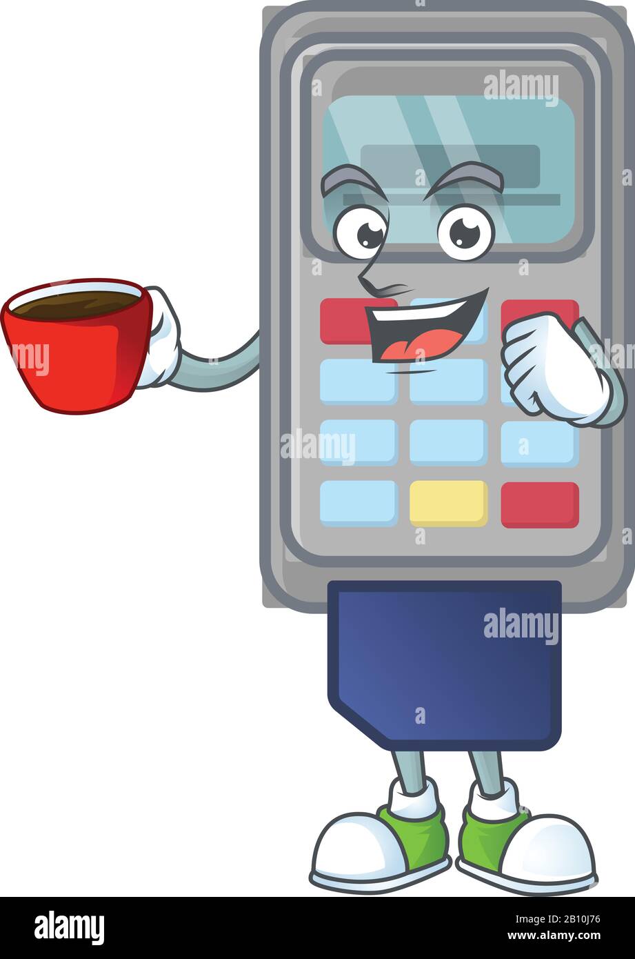 Cool POS machine cartoon character with a cup of coffee Stock Vector ...