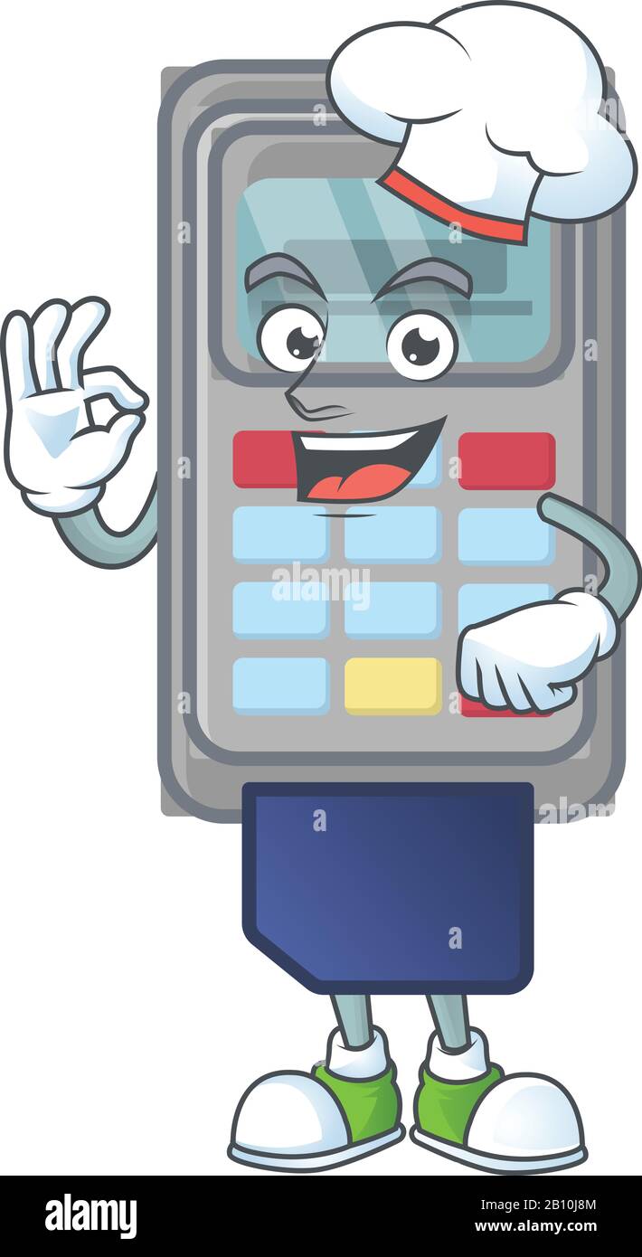 POS machine cartoon character in a chef dress and white hat Stock ...