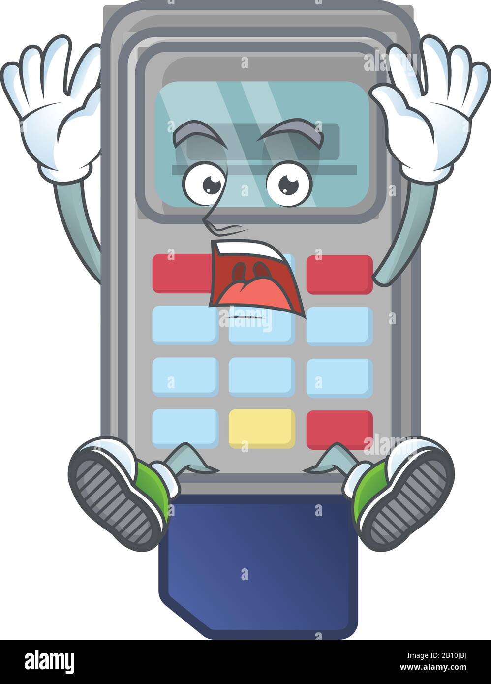 A picture of POS machine cartoon design with shocking gesture Stock ...