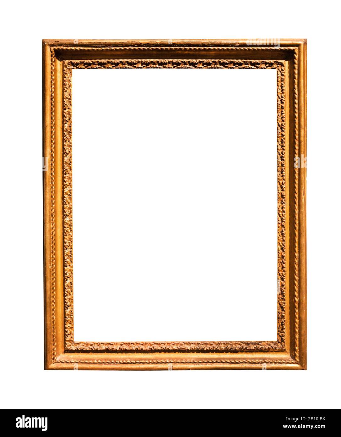 vertical old vintage wooden picture frame with cutout canvas isolated ...