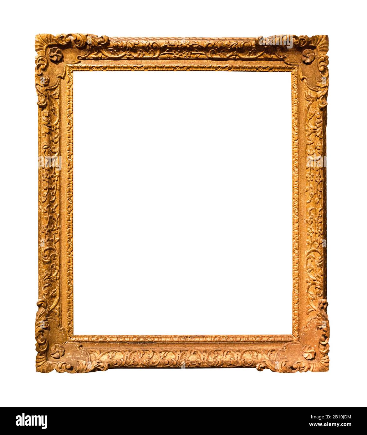 vertical old baroque wooden picture frame with cutout canvas isolated ...