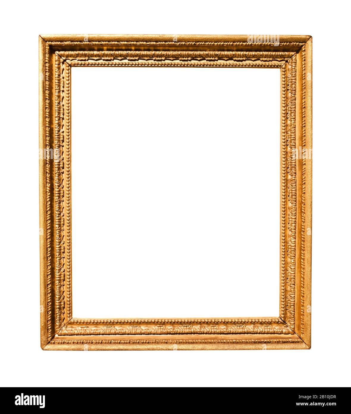 vertical old vintage wooden painting frame with cutout canvas isolated ...