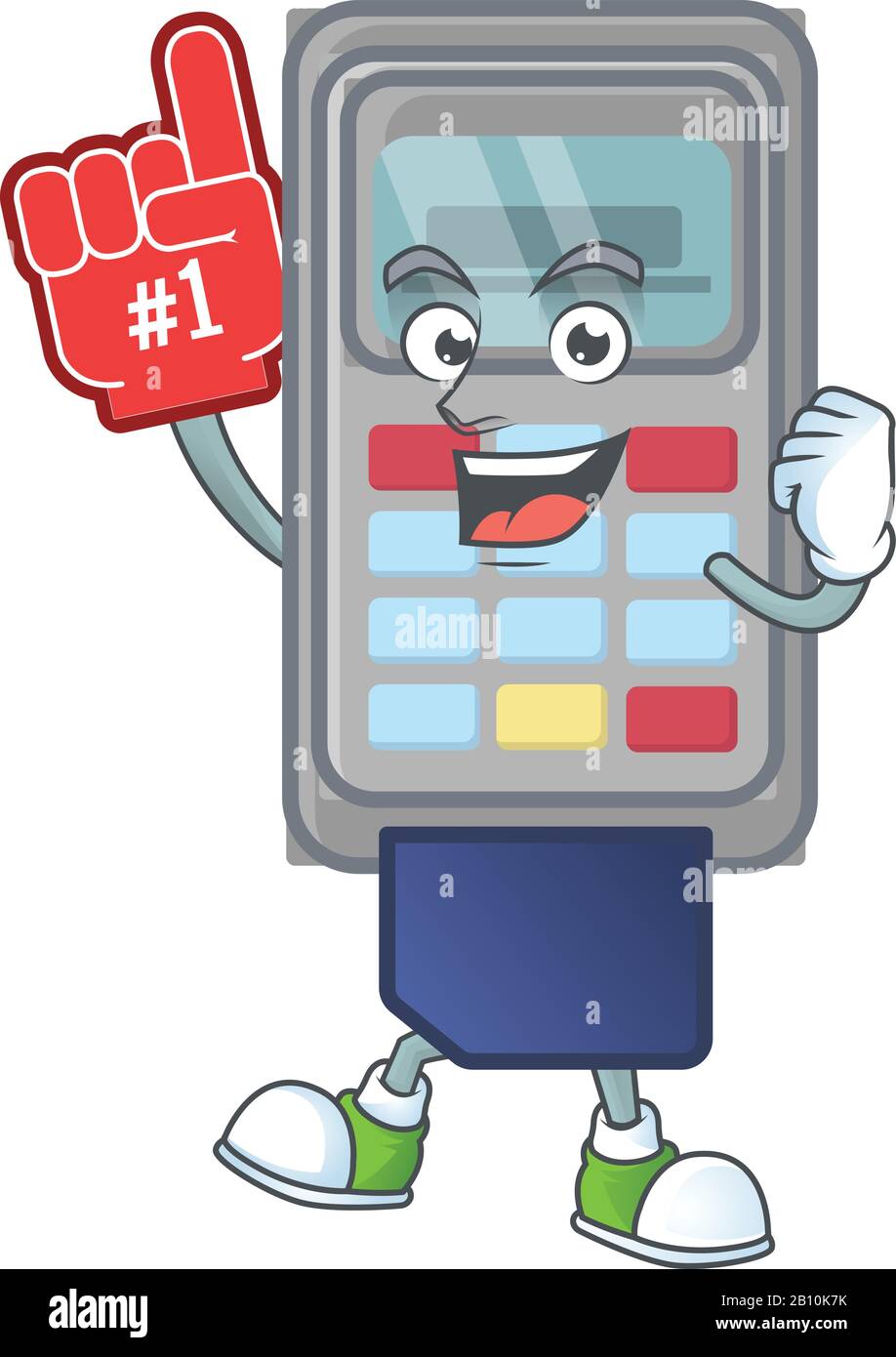 A cartoon design of POS machine holding a Foam finger Stock Vector ...