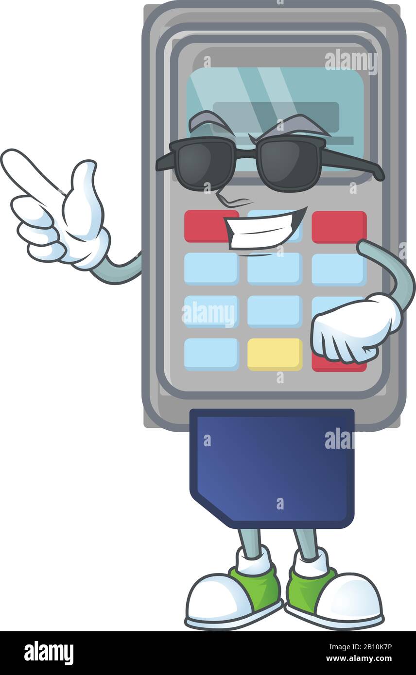 Super cool POS machine mascot character wearing black glasses Stock ...
