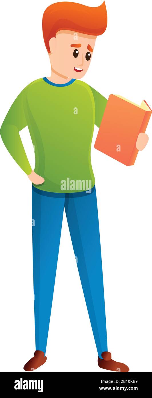 Boy reading book icon. Cartoon of boy reading book vector icon for web ...