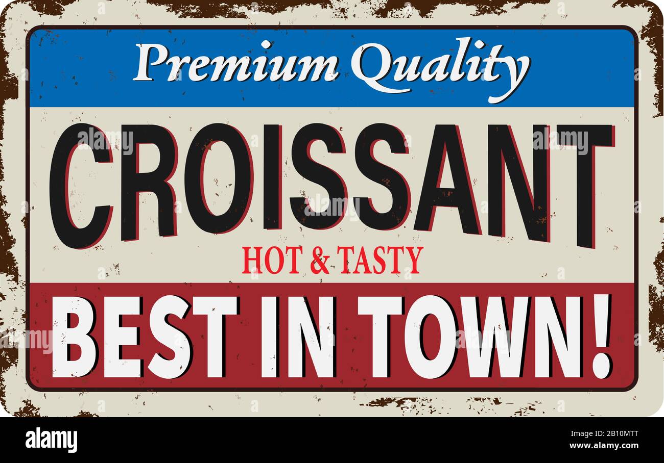 vintage bakery shop sign with fresh croissant on red background. Retro ...