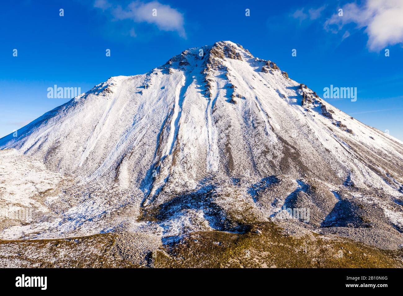 Aerial view of Mount Errigal, the highest mountain in Donegal, seen ...